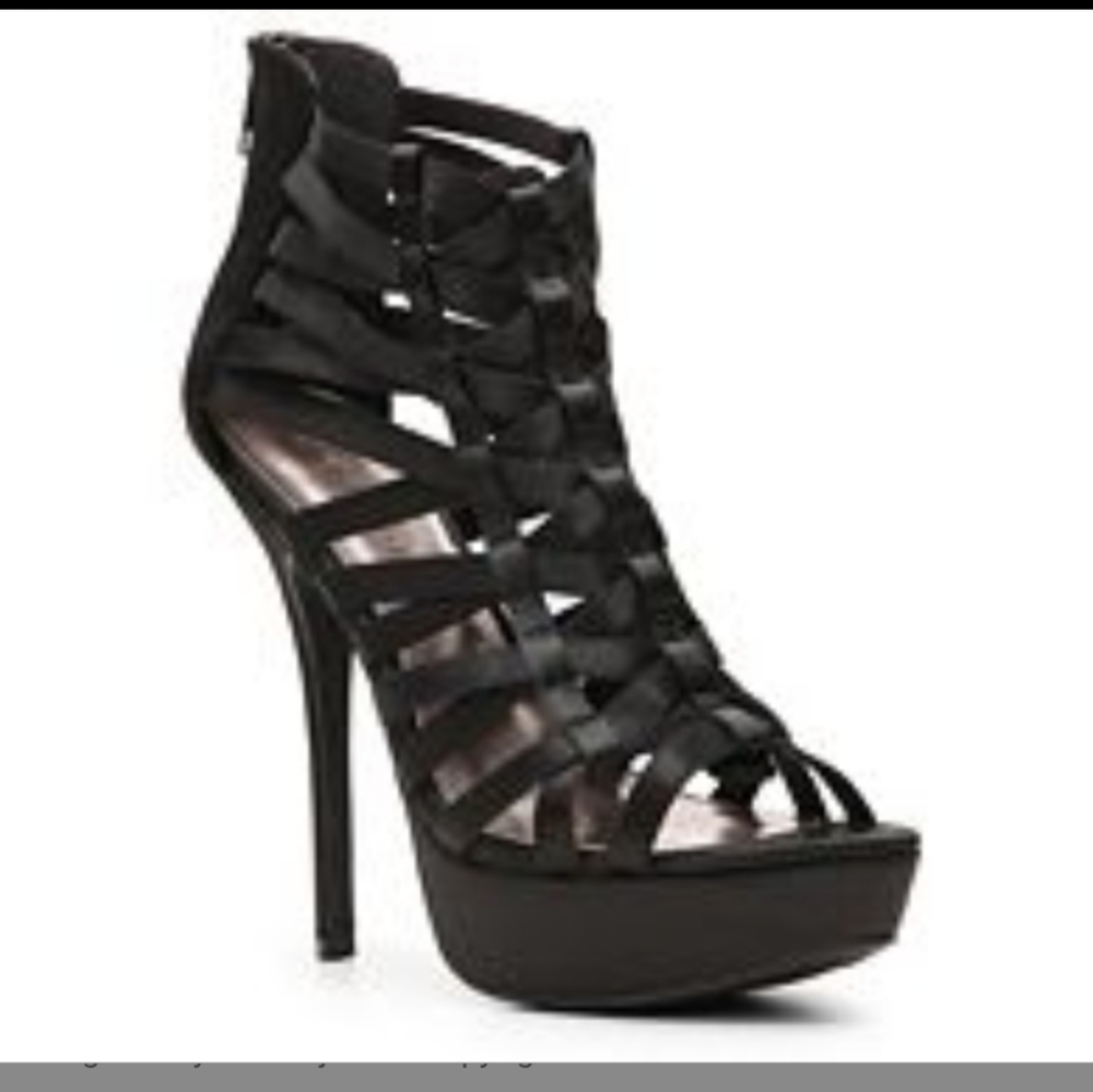 Zigi Soho Cage Strappy Satin Black Sahara Heels - Gem